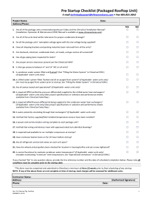 Fillable Online Pre Startup Checklist (Packaged Rooftop Unit) Fax Email ...