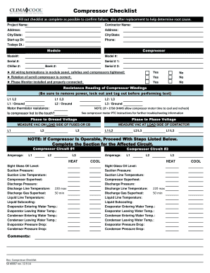 Fillable Online Compressor Checklist - ClimaCool Corp Fax Email Print ...