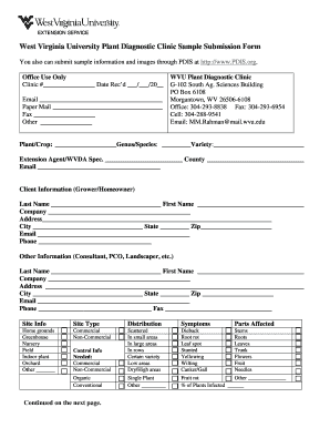 Fillable Online anr ext wvu WVU Plant Disease Diagnostic Clinic Form - WVU Ext - Agriculture ...