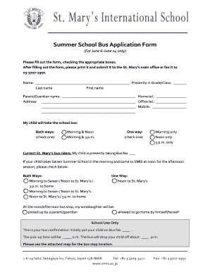 Fillable Online public smis ac Summer School Bus Application Form ...