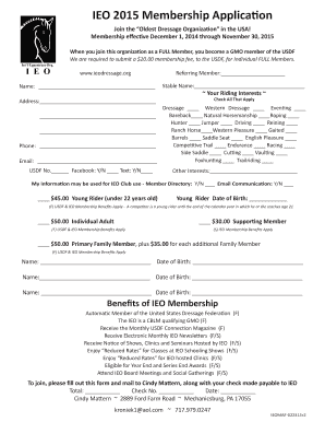 Fillable Online ieodressage IEO 2015 Membership Application Fax Email ...