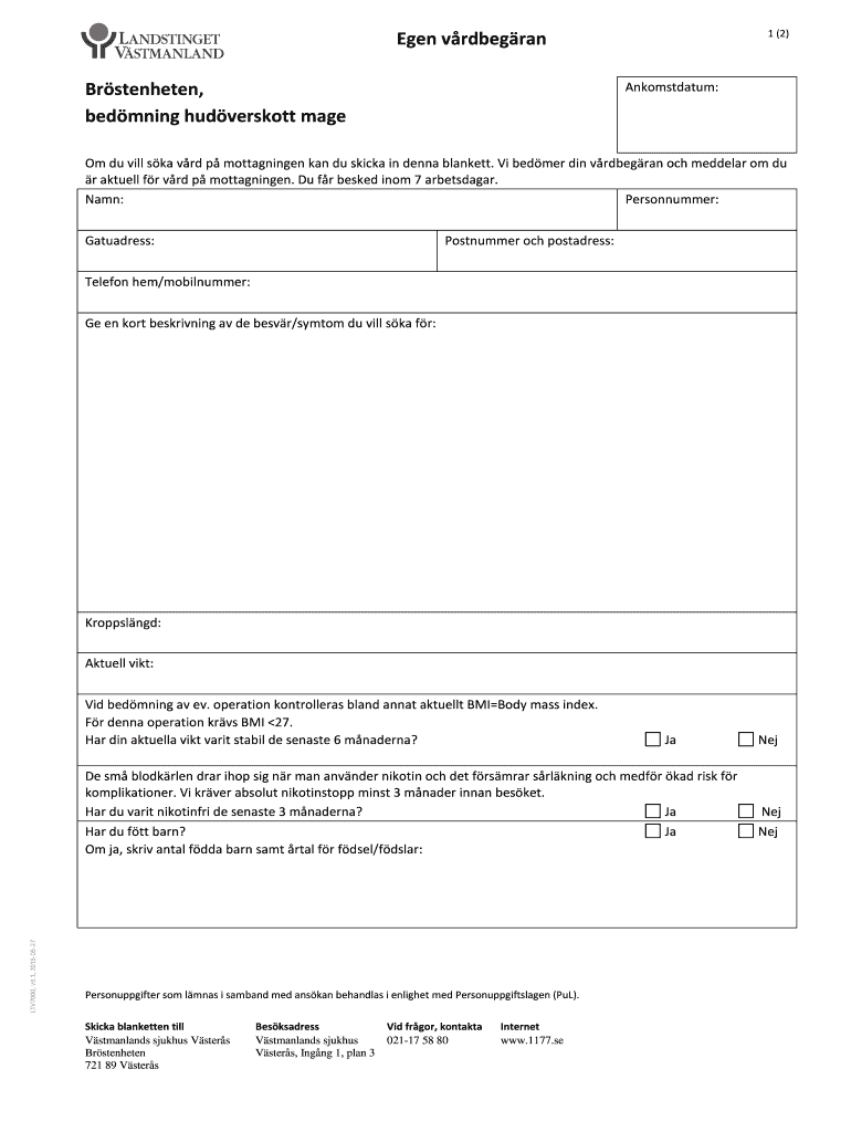 Fillable Online Egen v rdbeg ran Br stenheten, bed mning hud verskott mage Fax Email Print ...