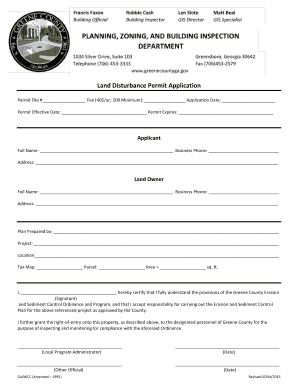 Fillable Online Land Disturbance Permit Application - Greene County ...