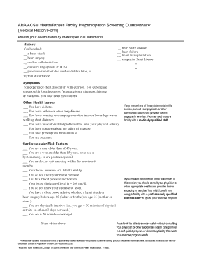 Fillable Online AHA/ACSM Health/Fitness Facility Preparticipation ...