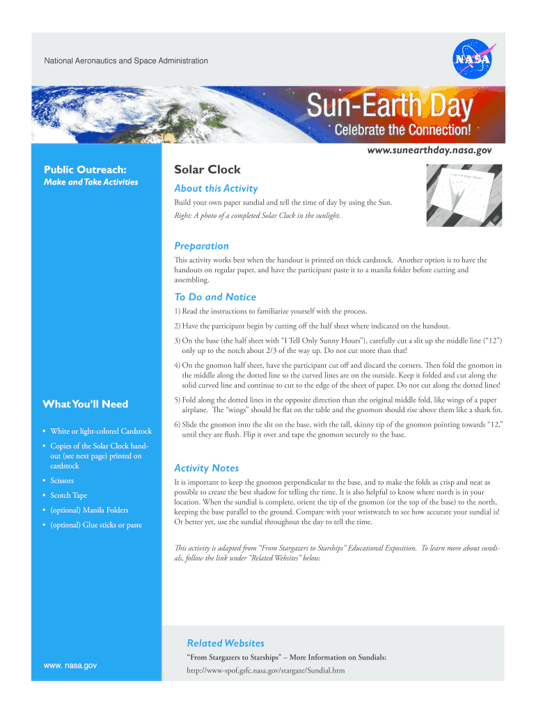 Fillable Online NASA - Sun-Earth Day - Public Outreach - Make and Take ...