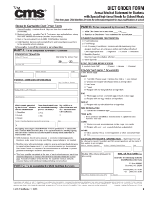 Fillable Online cms k12 nc Diet bOrder Formb English - cms k12 nc Fax Email Print - pdfFiller