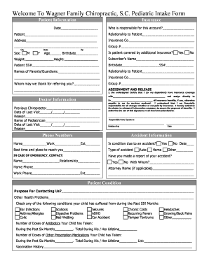 Fillable Online wagnerchiropractic Wagner Family Chiropractic Pediatric ...