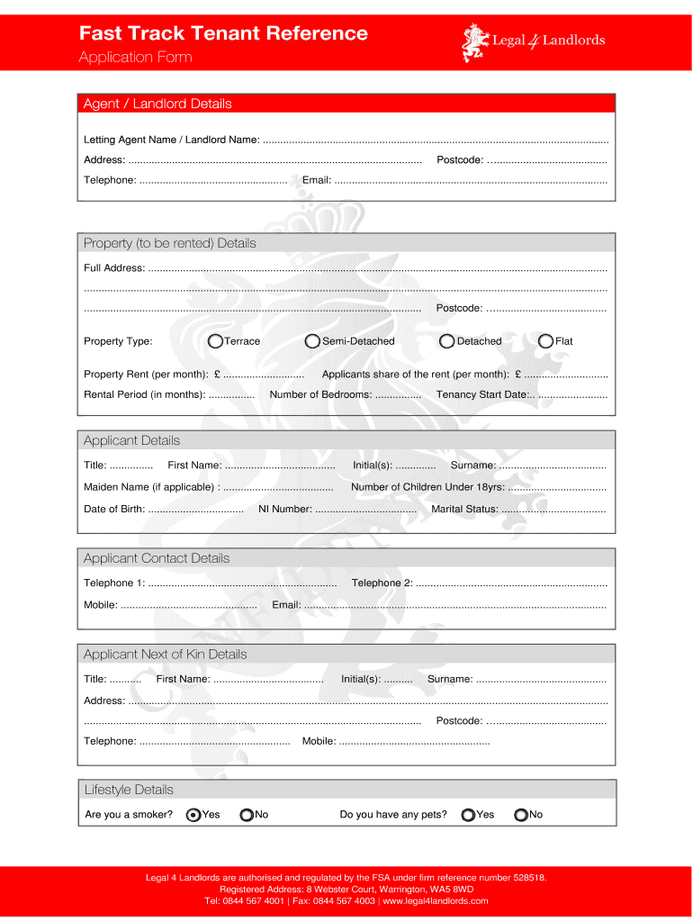 Fillable Online Fast Track Tenant Reference - Legal For Landlords Fax Email Print - pdfFiller