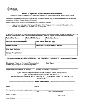Fillable Online Return to MyHealth Access Network Request Form Fax ...