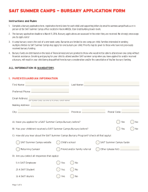 Fillable Online saitsummercamps SAIT SUMMER CAMPS BURSARY APPLICATION ...