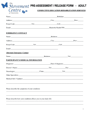 Fillable Online movementcentre Download Adult Pre-Assessment Form - The ...