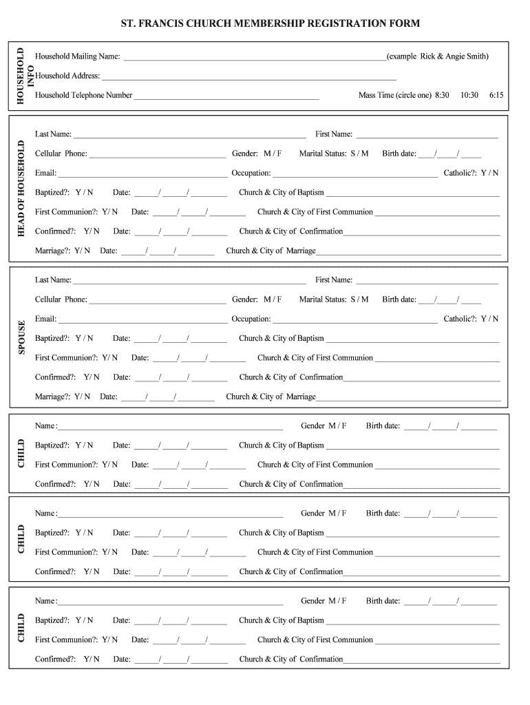Fillable Online stfrancismil ST FRANCIS CHURCH MEMBERSHIP REGISTRATION ...