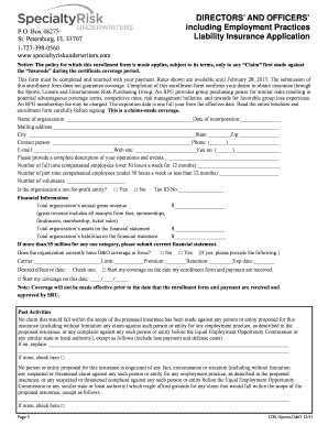 Fillable Online DIRECTORS AND OFFICERS including Employment Practices Liability Insurance ...