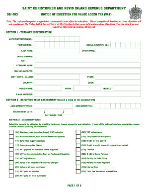 Fillable Online NOTICE OF OBJECTION FOR VALUE ADDED TAX (VAT) Fax Email ...