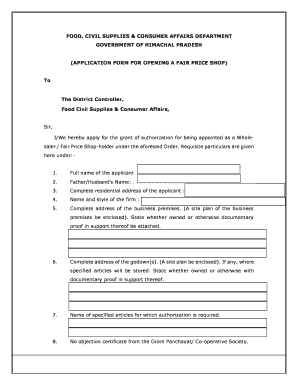 Fillable Online himachalforms nic Application form for opening a fair price - Himachal Pradesh ...