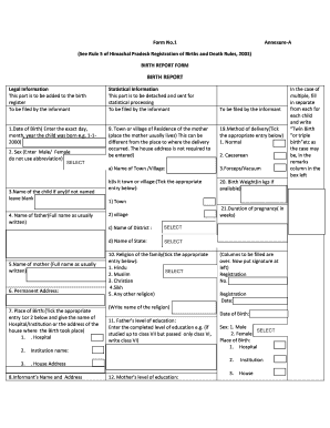 Fillable Online himachalforms nic BIRTH REPORT FORM Fax Email Print - pdfFiller