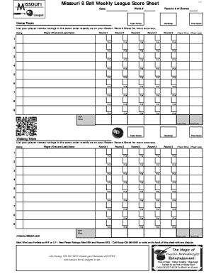Fillable Online Missouri 8 Ball Weekly League Score Sheet 1221 Fax ...