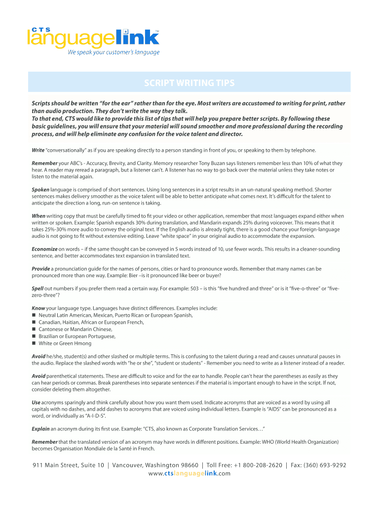 Fillable Online Script Writing tipS Fax Email Print - pdfFiller
