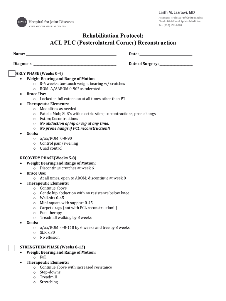Fillable Online Rehabilitation Protocol ACL PLC Posterolateral Corner ...