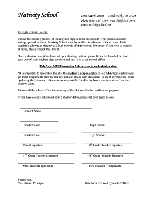 Fillable Online Shadow Form - Nativity School Fax Email Print - pdfFiller