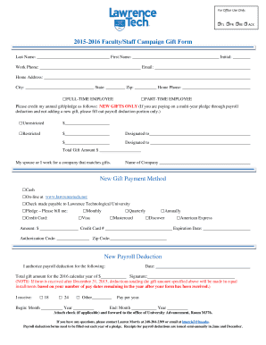 Fillable Online lawrencetech 2015-2016 FacultyStaff Campaign Gift Form ...