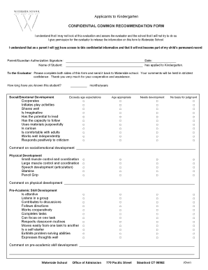 Fillable Online watersideschool CONFIDENTIAL COMMON RECOMMENDATION FORM - Waterside School ...