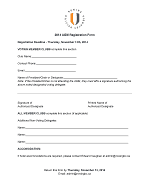 Fillable Online 2014 AGM Registration Form - Rowing BC Fax Email Print ...