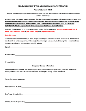 Fillable Online solid uconn ACKNOWLEDGEMENT OF RISK amp EMERGENCY CONTACT INFORMATION - solid ...