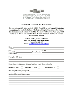 Fillable Online sjrhf VENDORS MARKET REGISTRATION - sjrhfca Fax Email ...