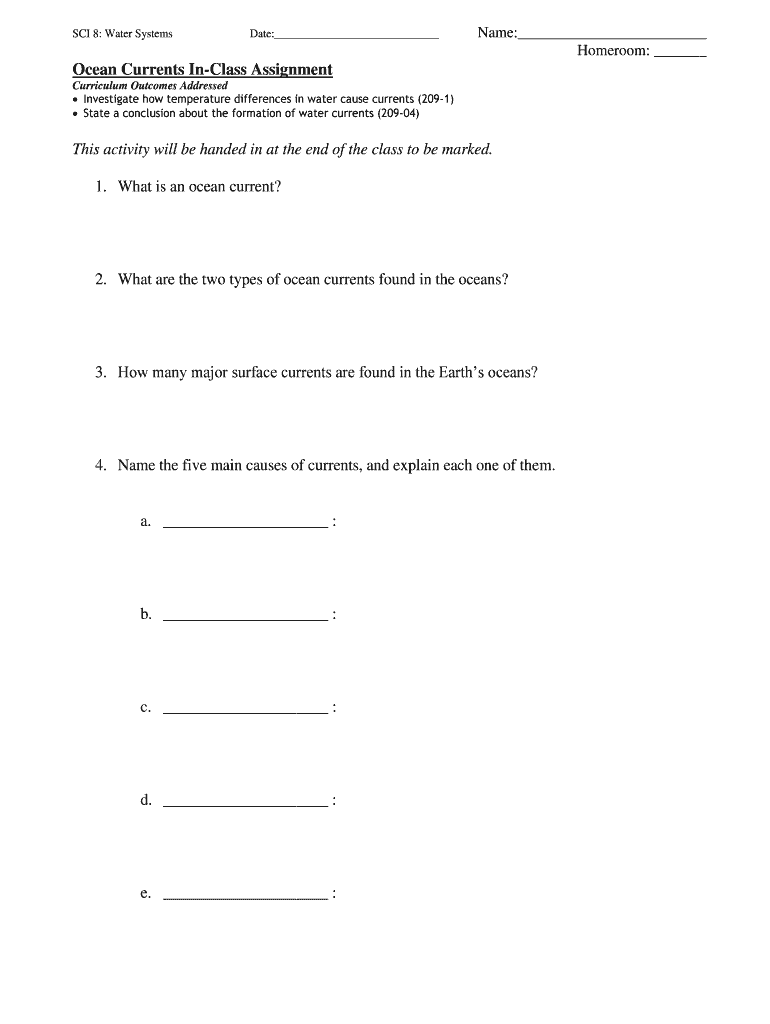 Fillable Online Ocean Currents In-Class Assignment Fax Email Print ...