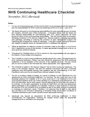 Fillable Online intranet sash nhs BNHSb Continuing Healthcare Checklist ...