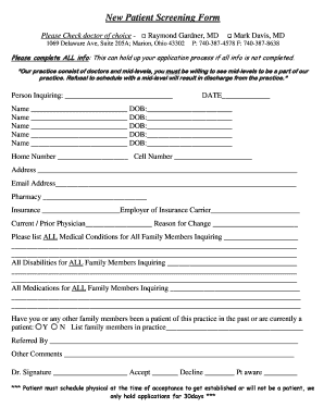Fillable Online New Patient Screening Form Fax Email Print - pdfFiller