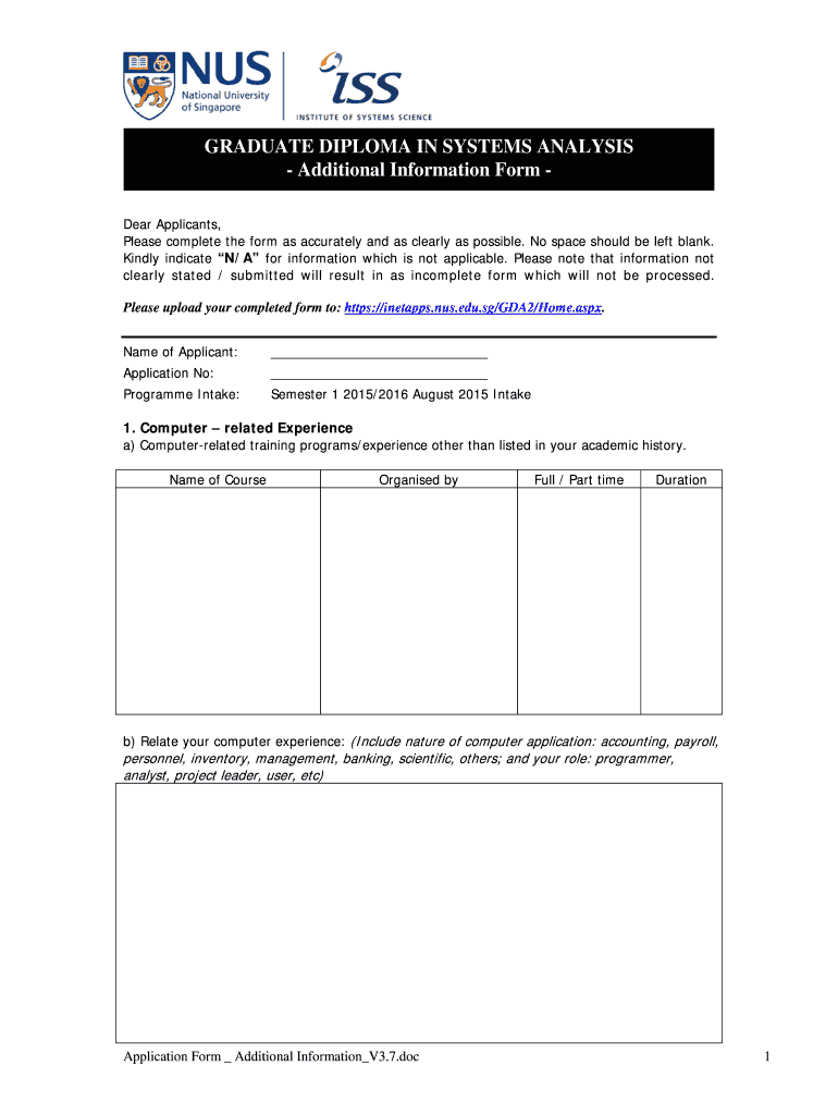 Fillable Online iss nus edu Additional Information Form - ISS ...