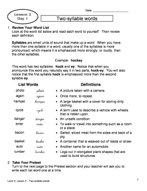 Fillable Online Twosyllable words Fax Email Print - pdfFiller