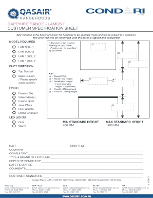 Fillable Online SAPPHIRE RANGE - LAMONT CUSTOMER SPECIFICATION SHEET ...