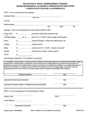 Fillable Online RELOCATION amp TRAVEL REIMBURSEMENT REQUEST SENIOR bb ...