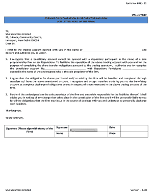 Fillable Online VOLUNTARY FORMAT OF DECLARATION BY PROPRIETORSHIP FIRM ...