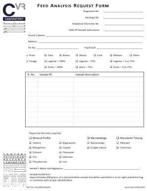 Fillable Online cvrl FEED ANALYSIS REQUEST FORM Fax Email Print - pdfFiller