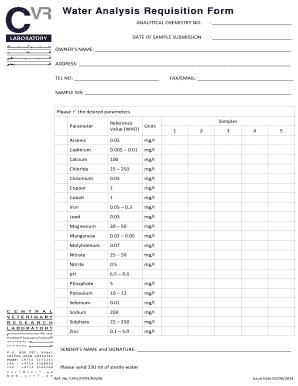 Fillable Online cvrl Water Analysis Requisition Form Fax Email Print ...