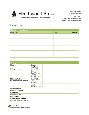 Fillable Online Book Order Form - Heathwood Press Fax Email Print - pdfFiller