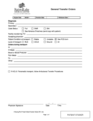 Fillable Online Transfer Orders.pdf - Rainy Lake Medical Center Fax ...