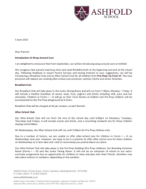 Fillable Online ashfoldschool co Introduction of Wrap-Around Care Pre ...