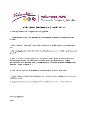 Fillable Online volmps mpls k12 mn Volunteer Reference Check Form 1 ...