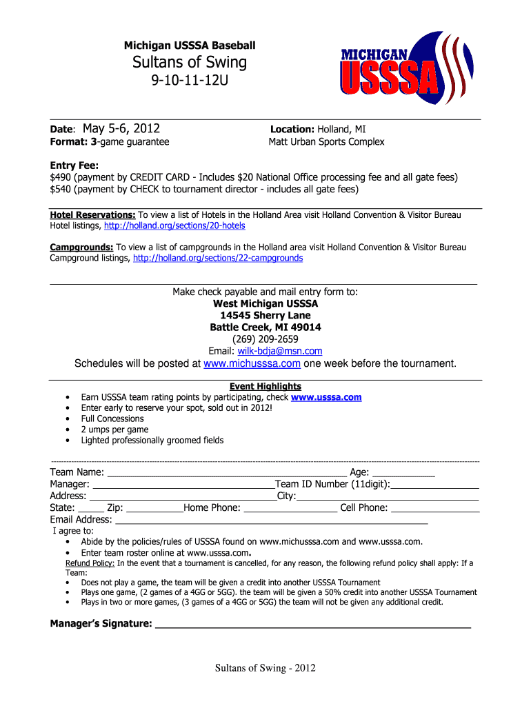Fillable Online Sultans of Swing - Michigan USSSA Baseball Fax Email ...