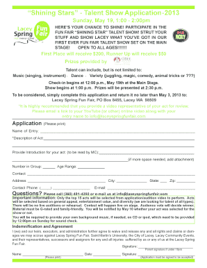 Fillable Online Talent Show Application 2013indd Fax Email Print ...