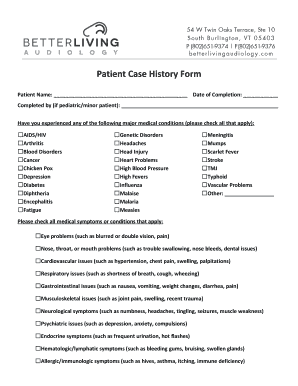Fillable Online Medical Case History bFormb Fax Email Print - pdfFiller