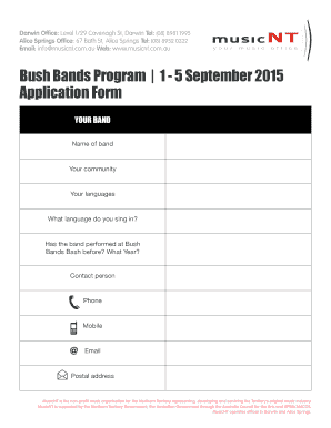 Fillable Online Bush Bands Program 1 - 5 September 2015 Application ...