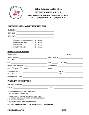 Fillable Online Scheduling Pulmonary Function Test - Better Breathing ...