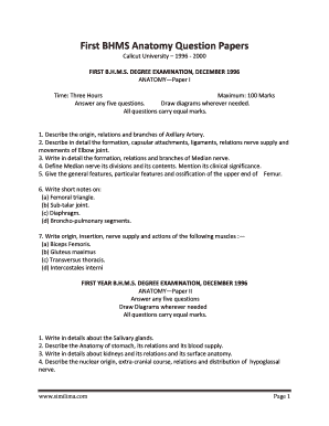 Fillable Online First BHMS Anatomy Question Papers Fax Email Print - pdfFiller