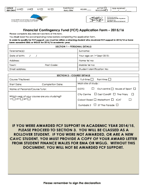 Fillable Online cavc ac Financial Contingency Fund Application Form for ...